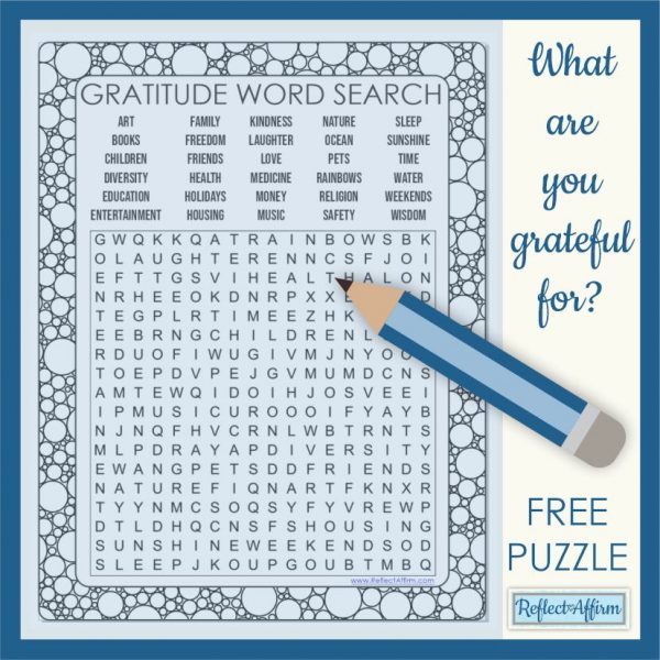 Gratitude Word Search Puzzle - Free PDF - Reflect Affirm