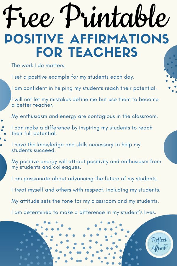 Positive Affirmations for Teachers PDF and MP3 - Reflect Affirm